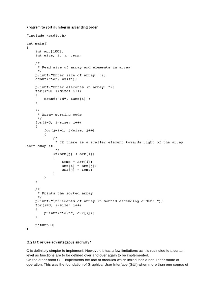 Program to Sort Number in Ascending Order | Cloud Computing | Operating ...