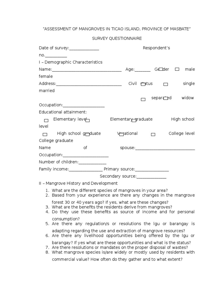 FGD Questionnaire For Mangroves | PDF
