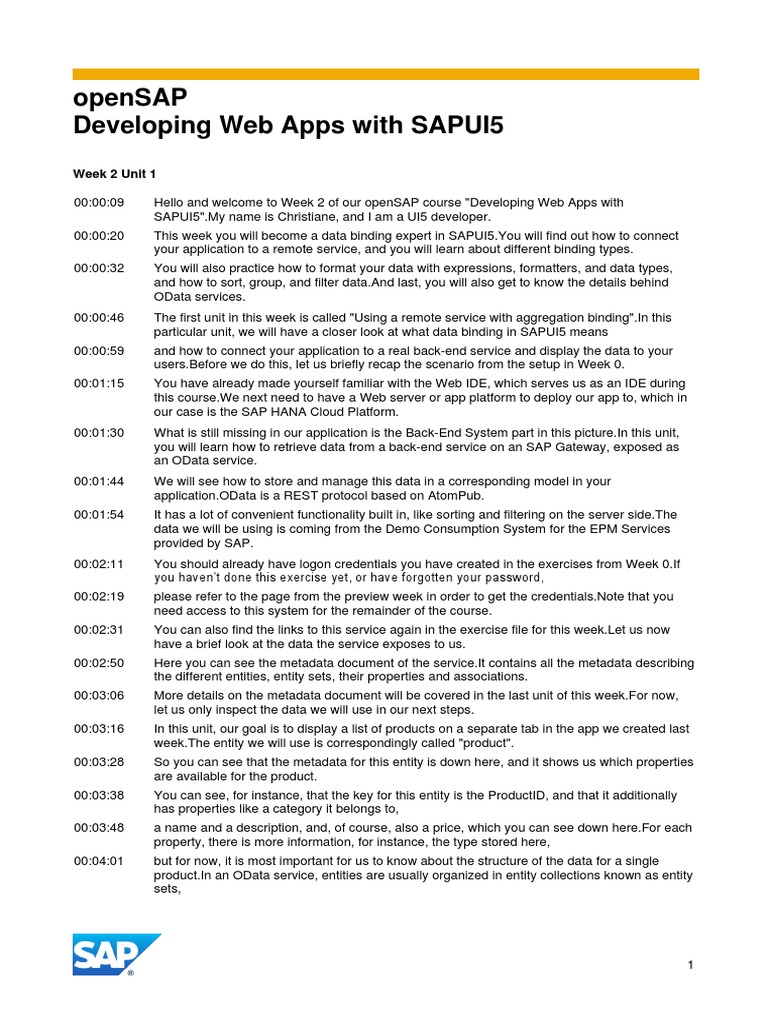 OpenSAP Ui51 Week 2 Transcripts | PDF | Metadata | Data Type