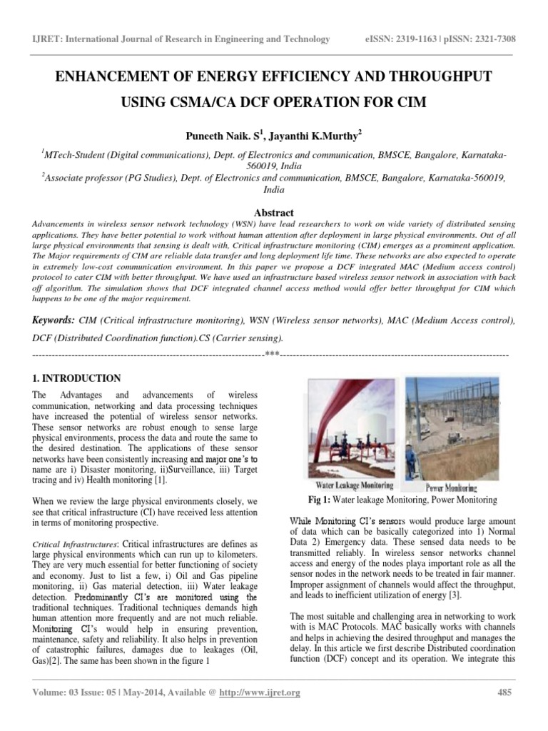 Enhancement of Energy Efficiency and Throughput Using Csma CA DCF Operation For Cim | PDF ...
