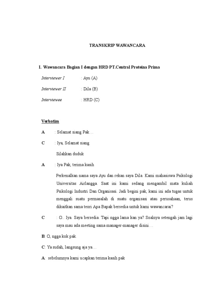 Transkrip Wawancara Pio | PDF