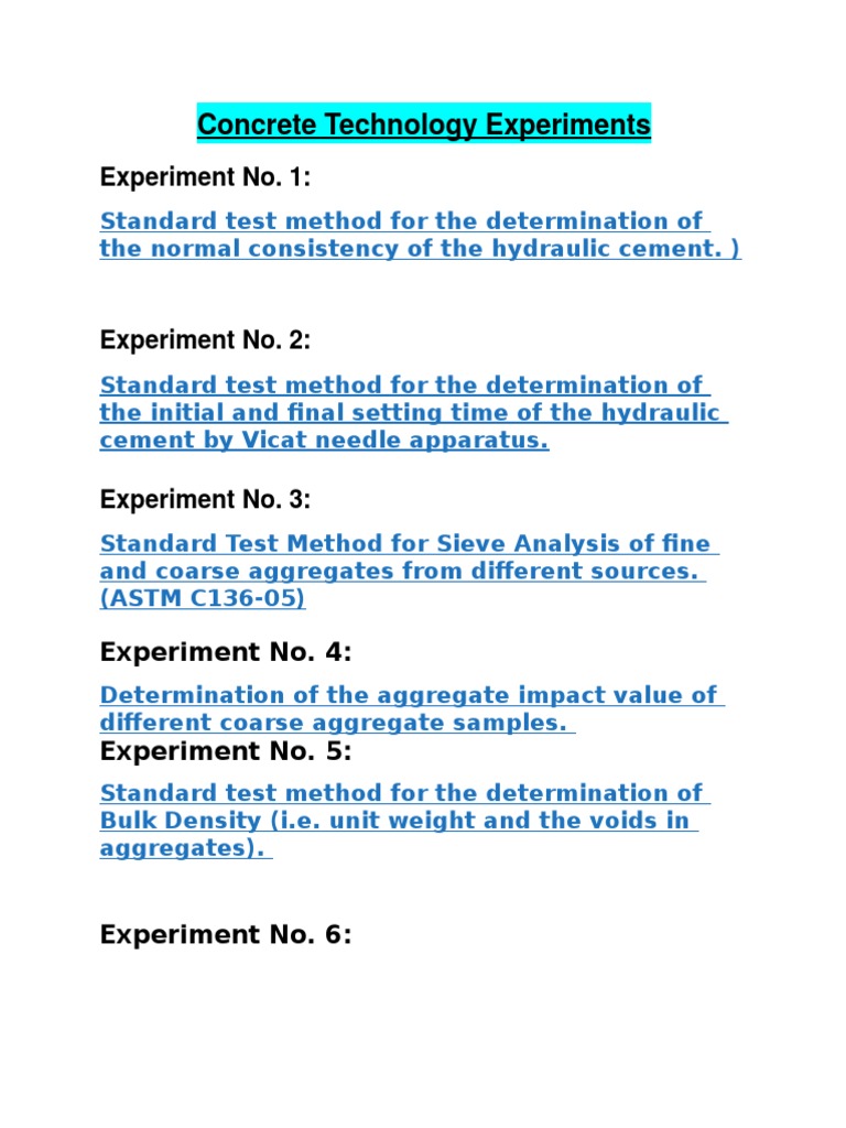 Concrete Technology Lab Experiments | PDF | Home & Garden | Science ...