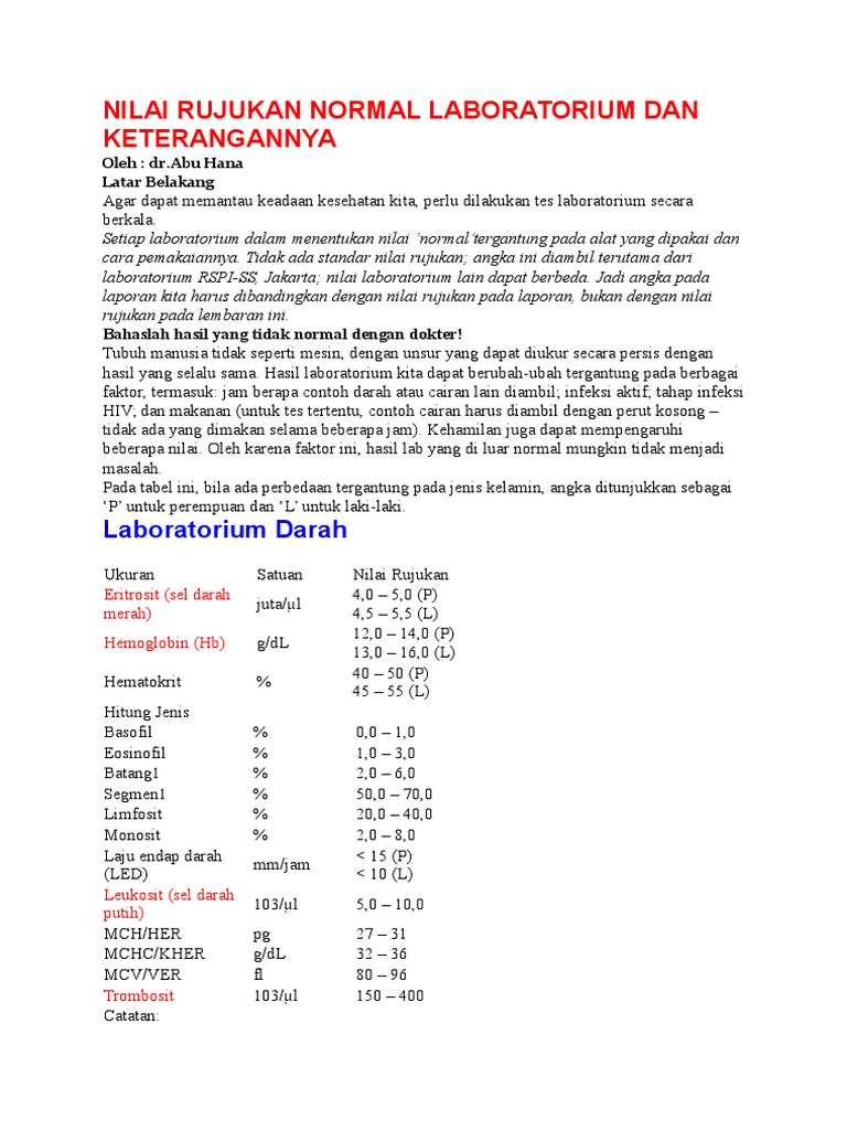 Panduan Nilai Lab Normal | PDF