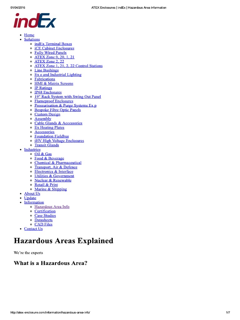 ATEX Enclosures - IndEx - Hazardous Area Information | PDF