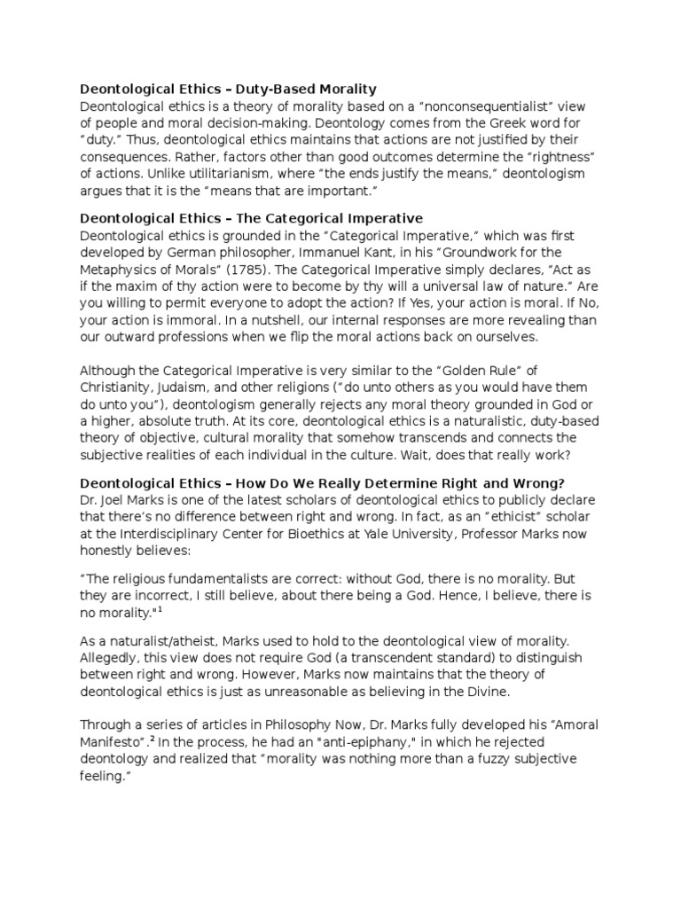 Deontological Ethics - Duty-Based Morality | PDF | Philosophical ...