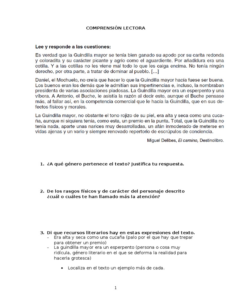 Comprensión Lectora 1º Eso | PDF