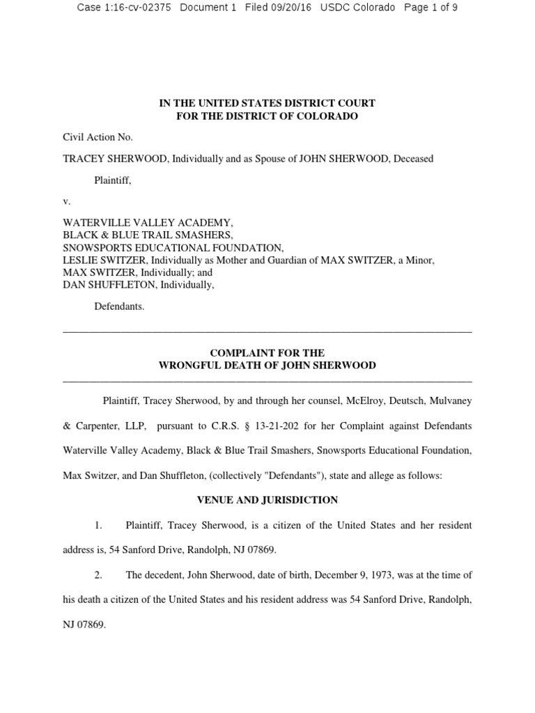 Tracey Sherwood v. Max Switzer Et. Al. | PDF | Negligence | Duty Of Care