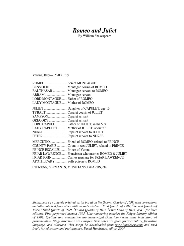 ORIGINAL Romeo & Juliet Script | PDF | Characters In Romeo And Juliet ...