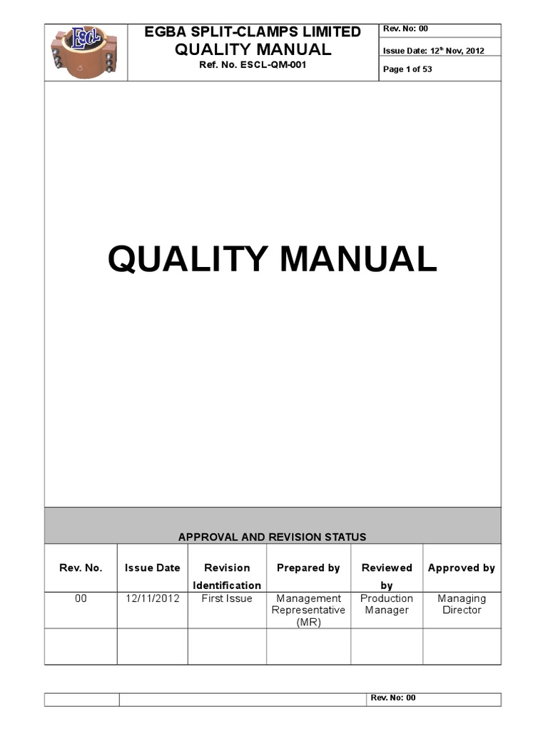 Escl Iso Quality Manual Rev. 0 | PDF | Quality Management System ...