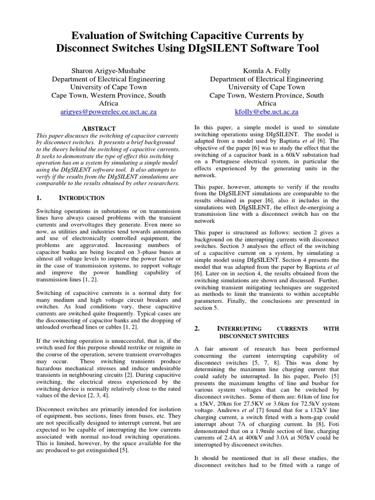 Evaluating Capacitor Bank Switching Transients In Power Systems Using Digsilent Pdf