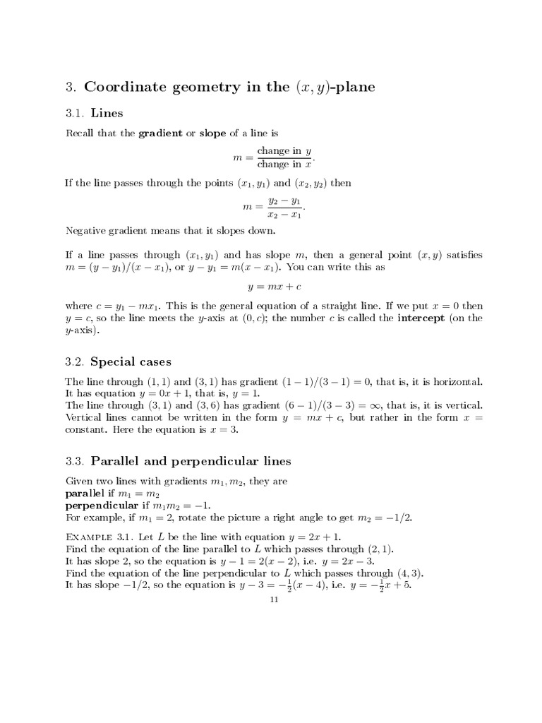Coordinate Geometry in The (X, Y) - Plane: 3.1. Lines | PDF | Line ...