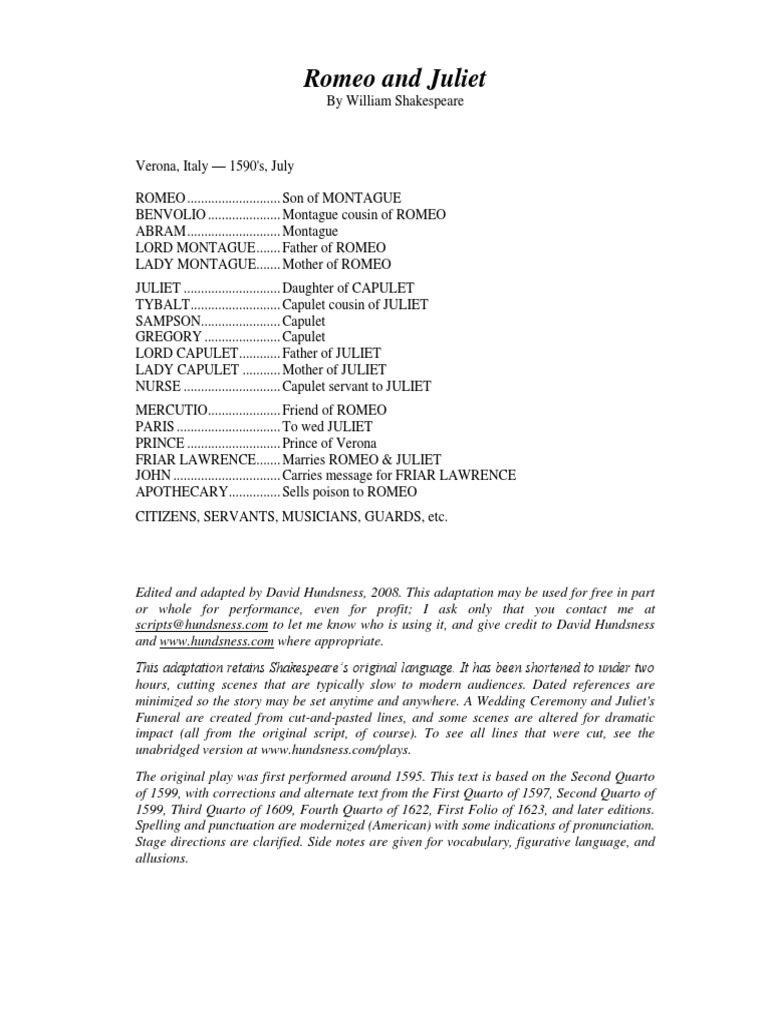 Romeo & Juliet Adapted Unabridged | PDF | Characters In Romeo And ...