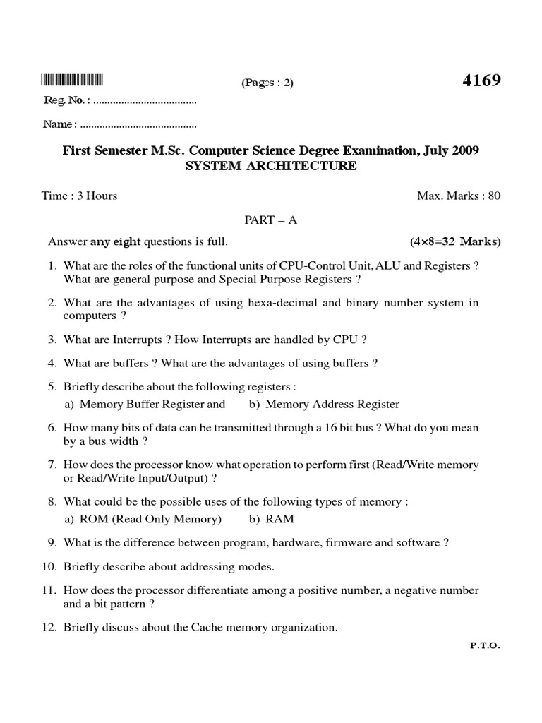 First Semester M.Sc. Computer Science Degree Examination, July 2009 ...