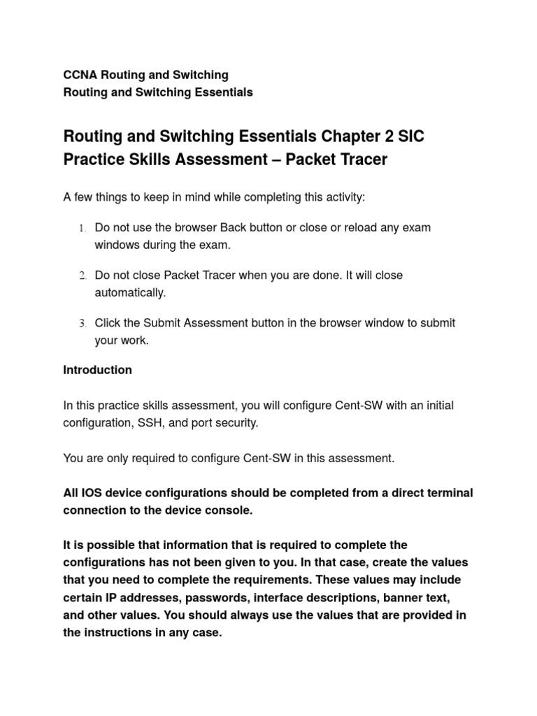 Routing And Switching Essentials Chapter 2 Sic Practice Skills
