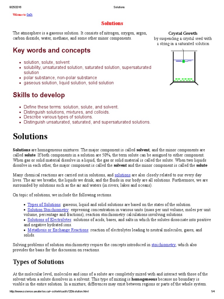 Solutions Key Words And Concepts Pdf Solution Solubility