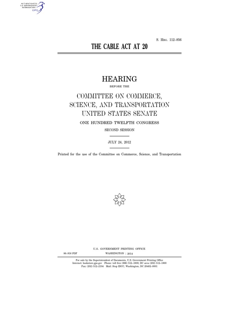 Senate Hearing, 112TH Congress - The Cable Act at 20 | PDF | Pay ...