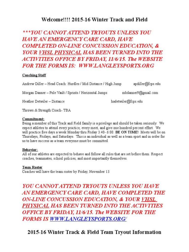 2015-16 Winter Track Tryout Criteria | PDF | Track And Field | Sport Of ...