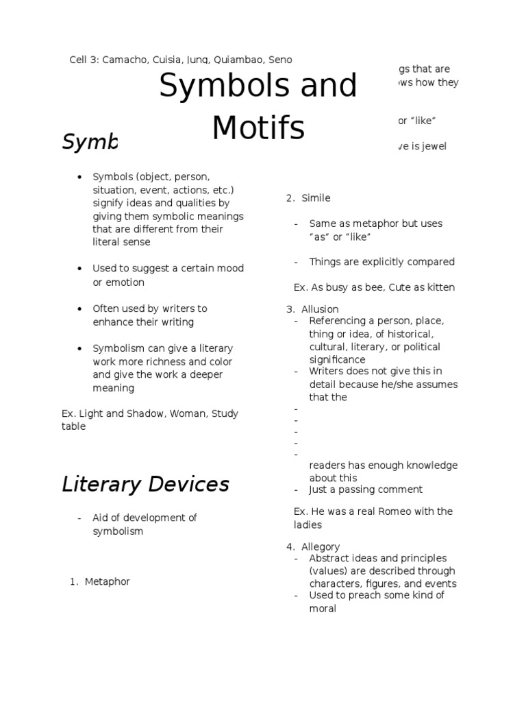 Symbols and Motifs: Symbolism | PDF | Allegory | Metaphor