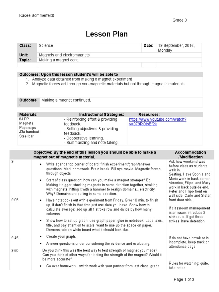 Unit 1 Lesson Plan 5 | PDF | Magnetic Field | Magnetism