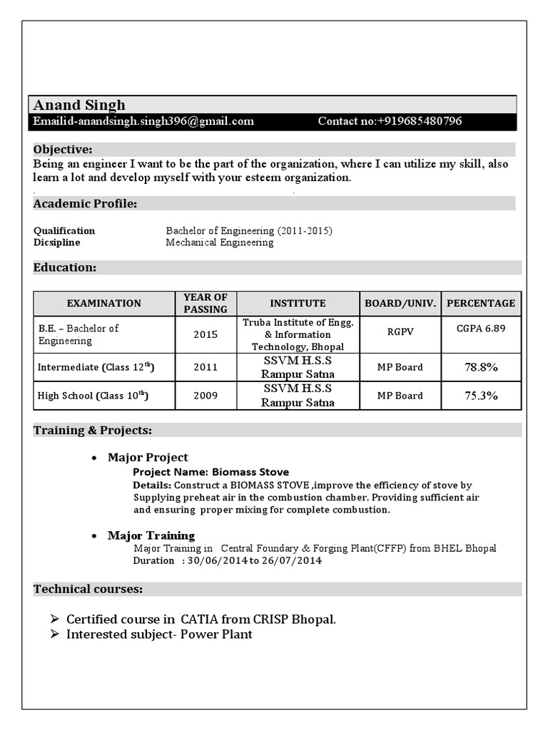 Anand Singh's Engineering Profile | PDF