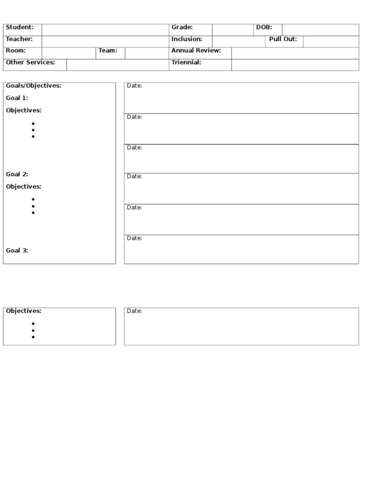 Student IEP Goals and Review Template | PDF