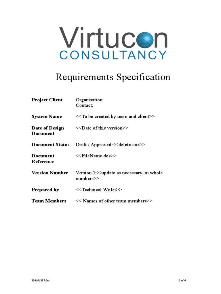 Requirements Specification Template | PDF | Specification (Technical ...