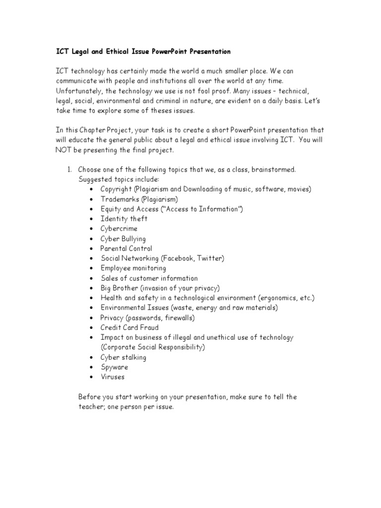 ICT LegalEthical Issue PowerPoint Presentation | PDF | Educational ...