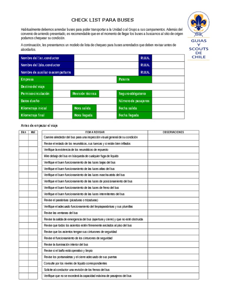 Check List para Buses
