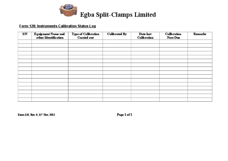 Calibration Status Log for Form 128 | PDF