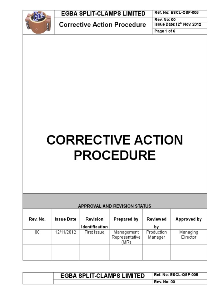 ESCL-QSP-005, Corrective Action Procedure | Download Free PDF | Audit ...