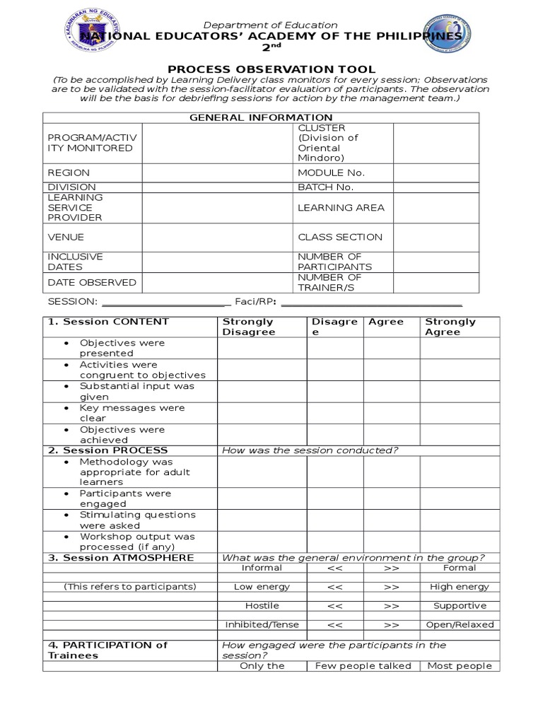 National Educators' Academy of The Philippines 2 Process Observation ...
