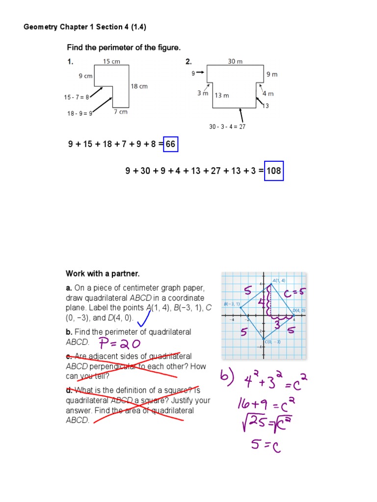 Geometry Chapter 1 Section 4 (1.4) : Work With A Partner. A. On A Piece ...