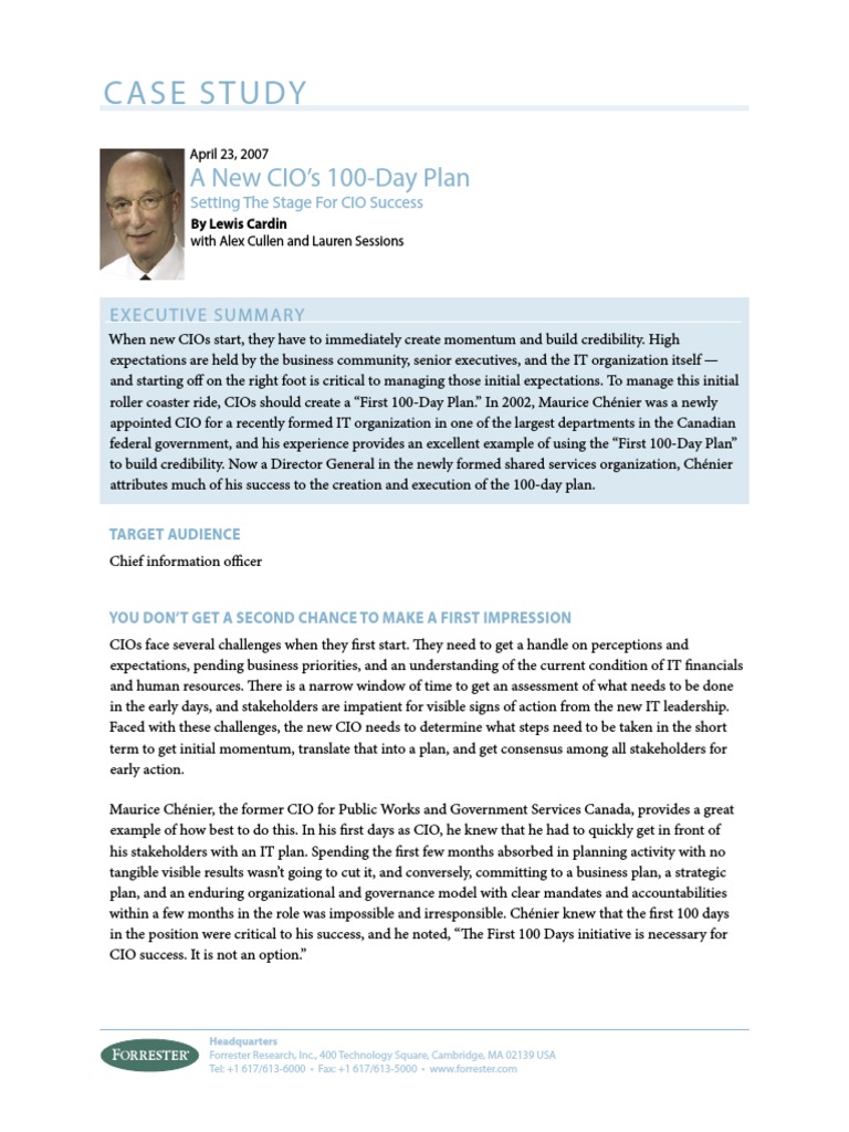 A New CIO's 100-Day Plan | PDF | Chief Information Officer | Governance