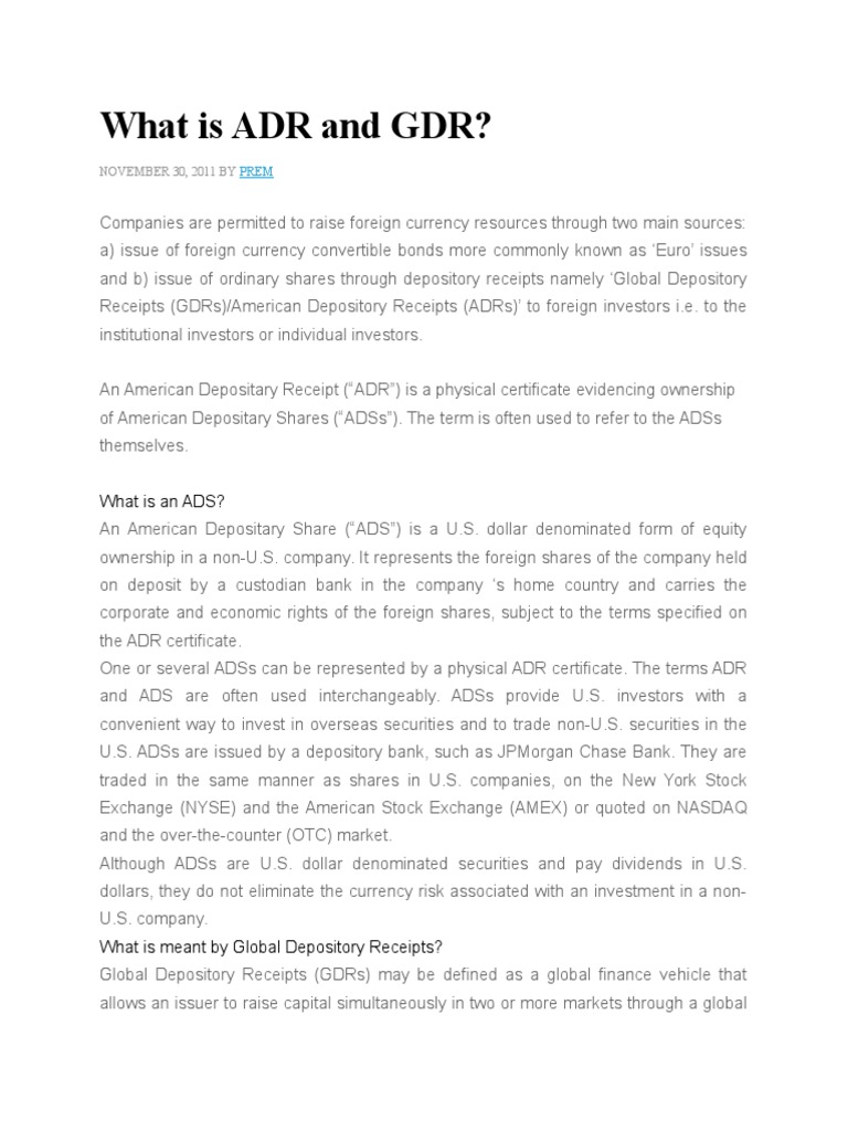 What Is ADR and GDR | PDF | American Depositary Receipt | Economic ...