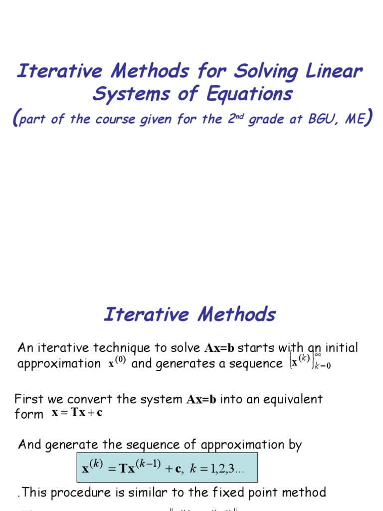 Iterative Methods For Solving Linear Systems of Equations | PDF ...