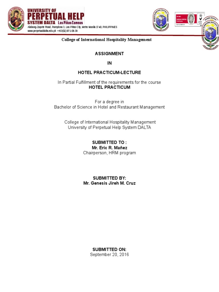 College of International Hospitality Management Assignment IN Hotel ...