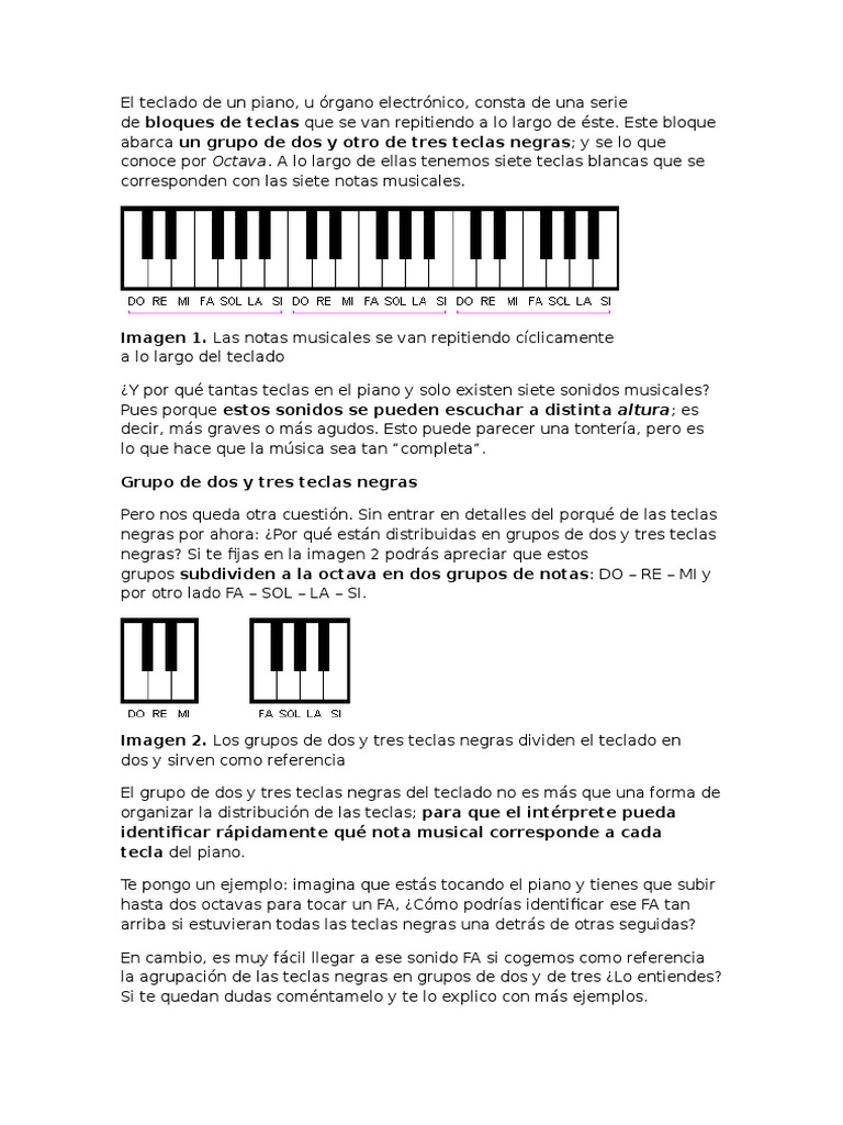 Estructura y Notas del Teclado de Piano | PDF | Clave | Piano
