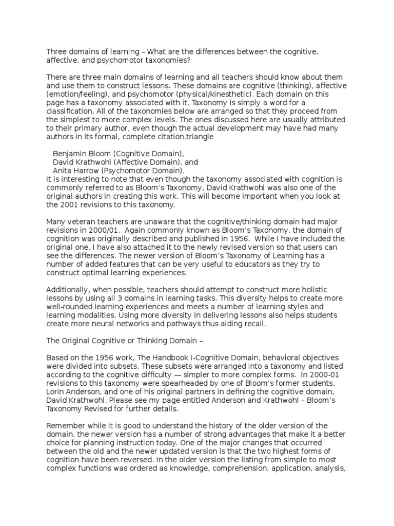 Three Domains of Learning | PDF | Affect (Psychology) | Emotions
