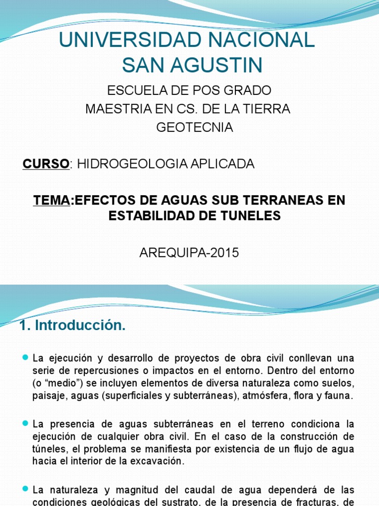 Exposicion Hidrogeologia | PDF | Agua subterránea | Túnel
