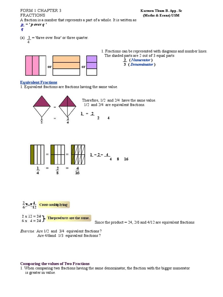 Form 1 Chapter 3 Fractions: ' P Over Q ' | PDF