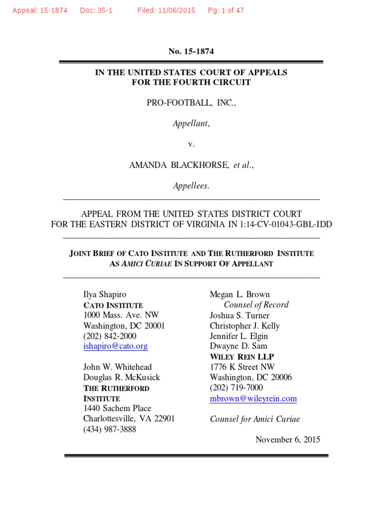 Pro-Football, Inc. v. Blackhorse | PDF | First Amendment To The United ...