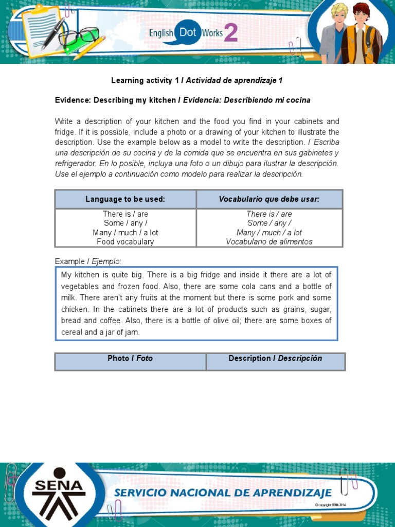 Kitchen Description Writing Activity | PDF
