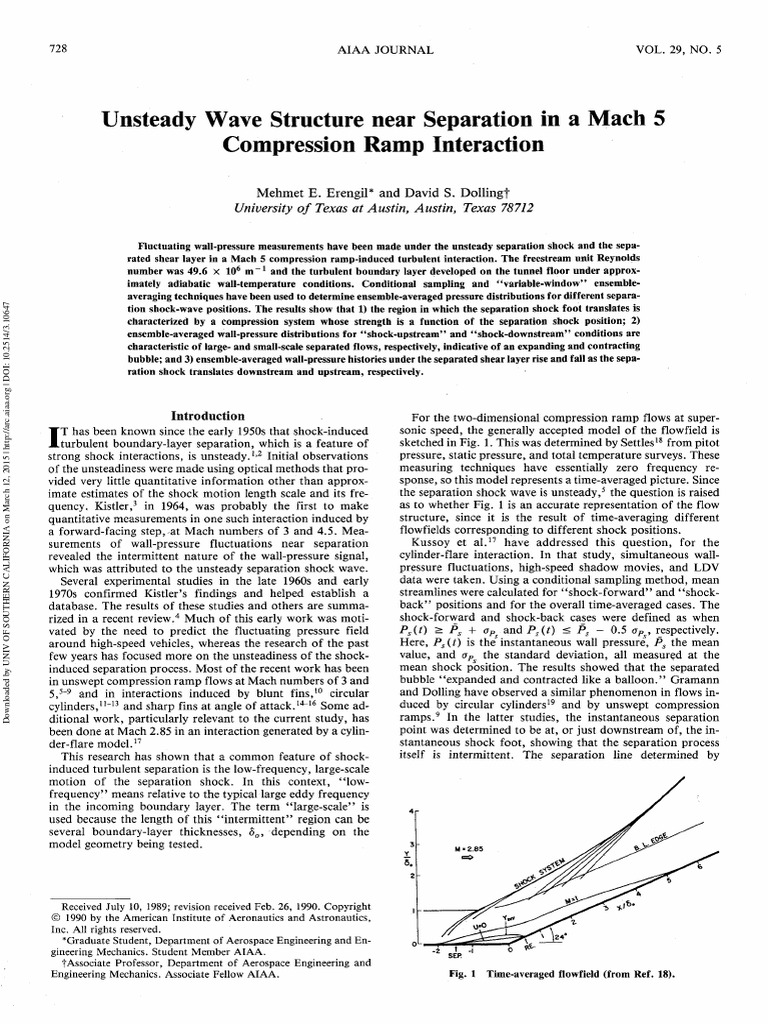 Unsteady Wave Structure Near Separation in A Mach 5 Compression Ramp ...