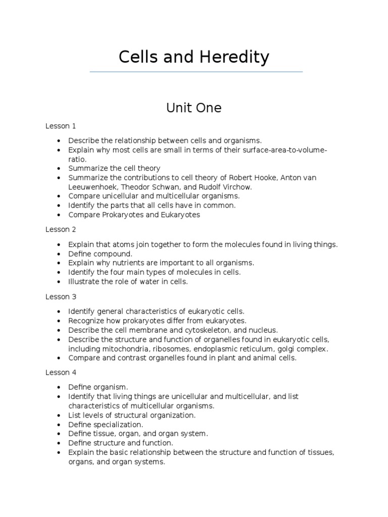 Cells and Heredity: Unit One | PDF | Cell (Biology) | Meiosis