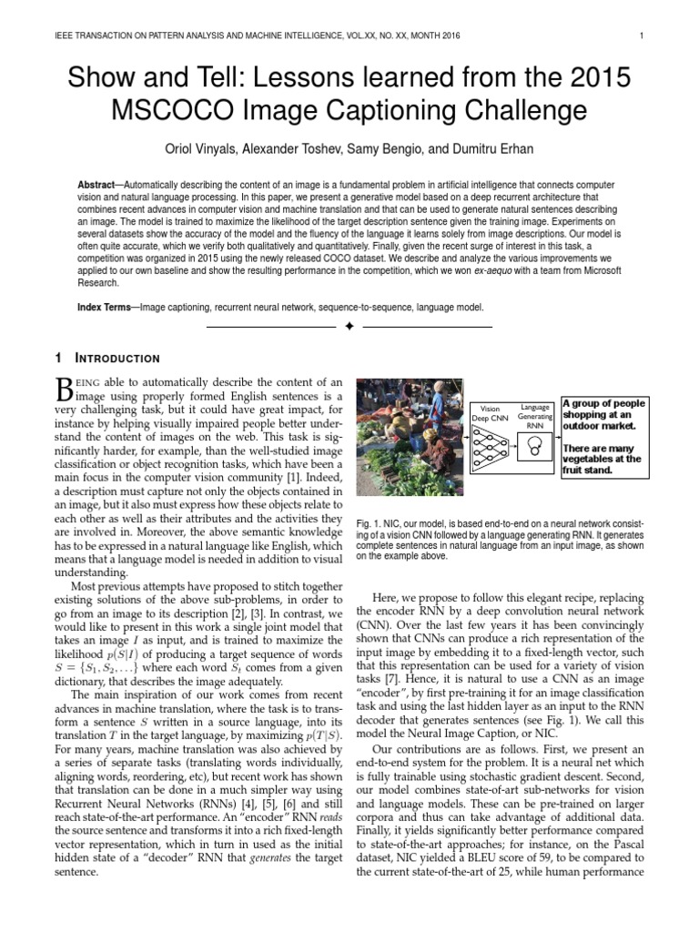 Pami Im2Show and Tell: Lessons Learned From The 2015 MSCOCO Image ... Pami Im2Show and Tell: Lessons Learned From The 2015 MSCOCO Image ...
