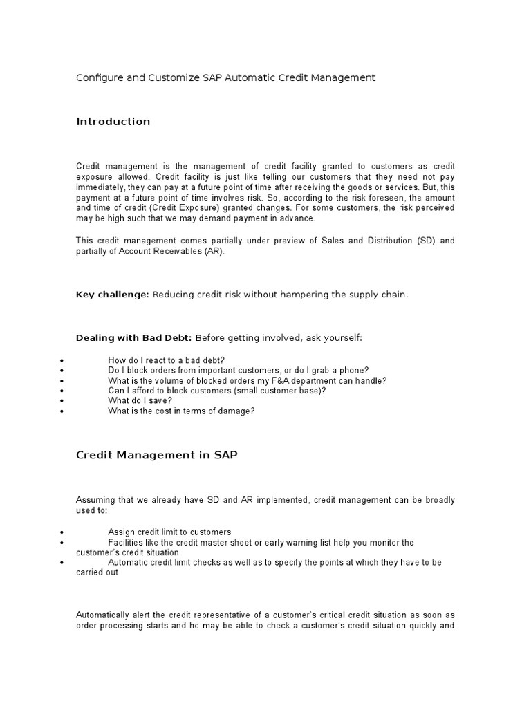 SAP Credit Management Setup Guide | PDF | Cheque | Credit Score