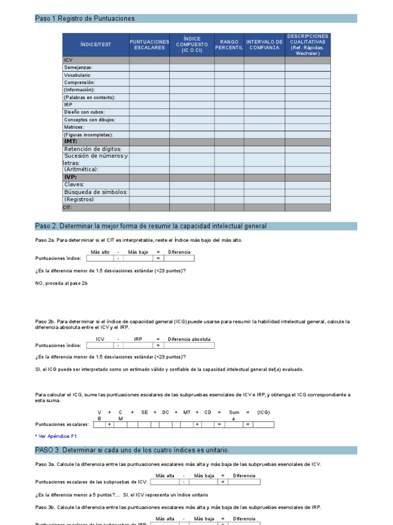 Protocolo de Registro Wisc IV | PDF | Cognición | Ciencia cognitiva