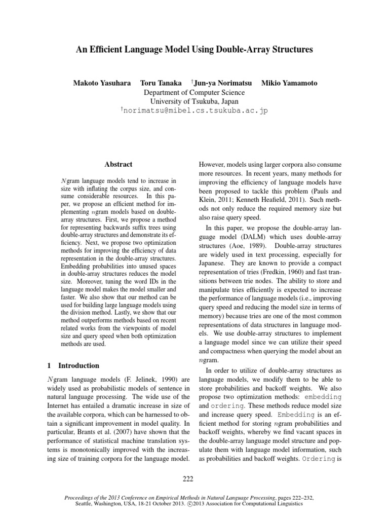 Qq Qq Qq An Efficient Language Model Using Double Array Structuresdocument Pdf Array Data