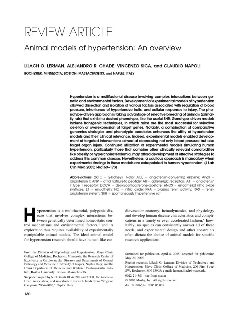 Review Article: Animal Models of Hypertension: An Overview | PDF ...
