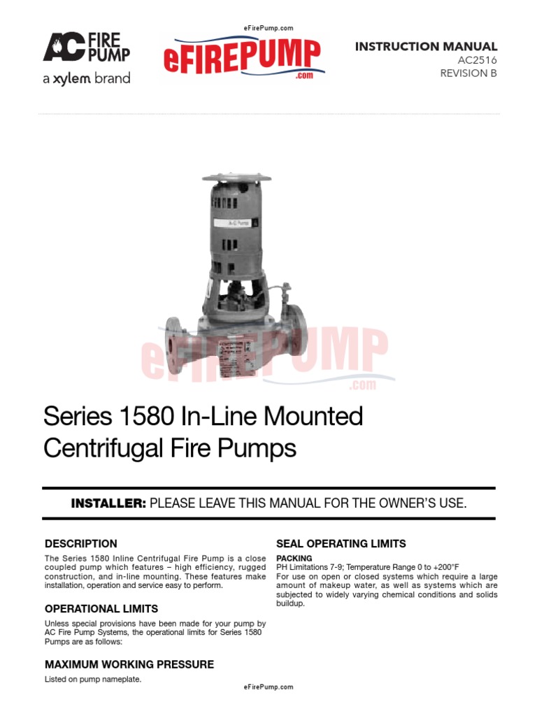 Series 1580 In-Line Mounted Centrifugal Fire Pumps: Instruction Manual ...